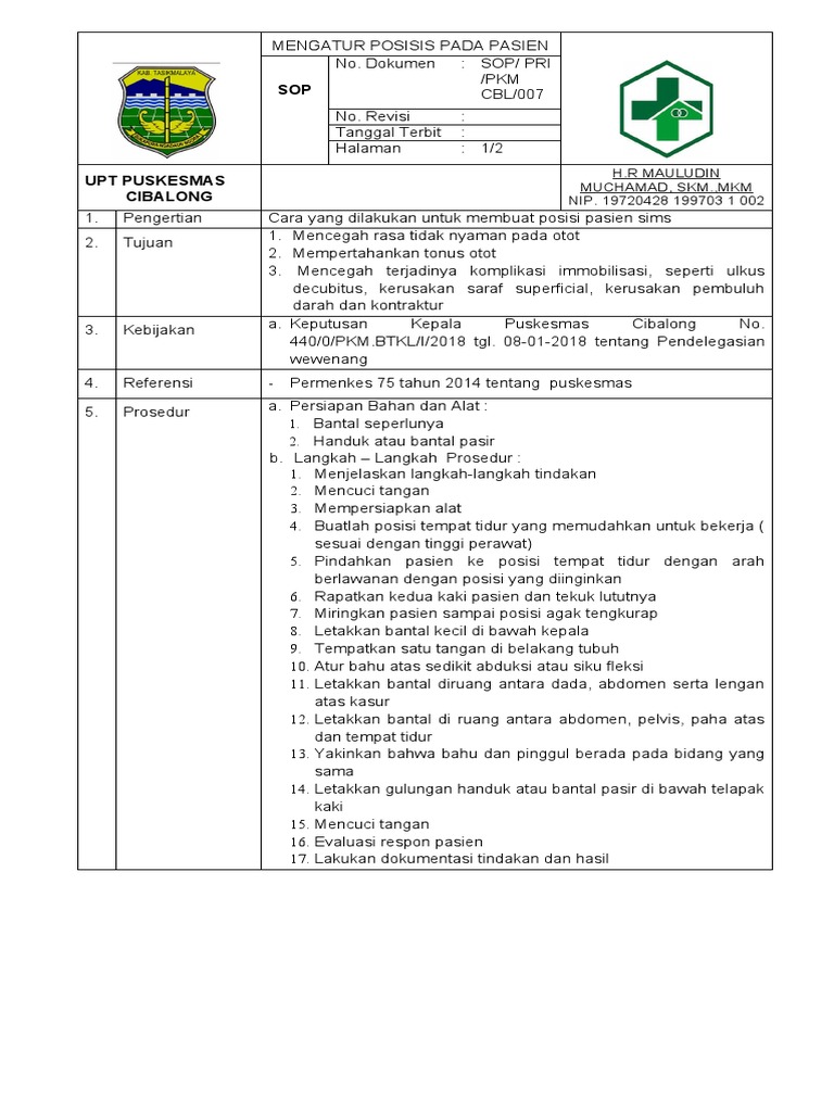 SOP Mengatur Posisi Pasien | PDF