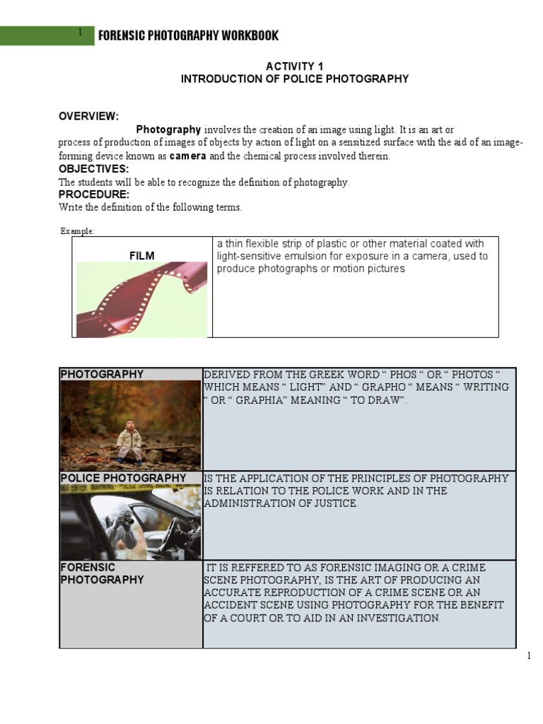 Activity 1 - Forensic Photography | PDF | Crime Scene | Photograph