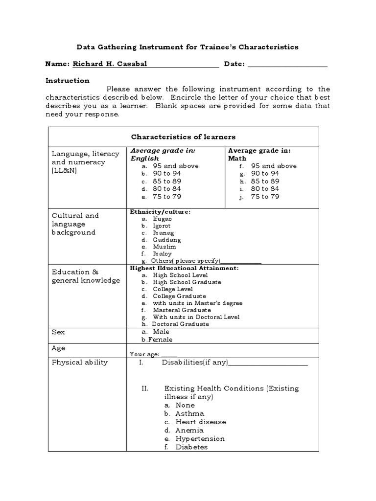 Data Gathering Instrument For Trainee | PDF | Learning | Human ... Data Gathering Instrument For Trainee | PDF | Learning | Human ...