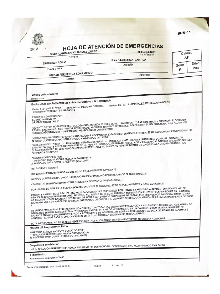Hoja de Atención de Emergencias | PDF