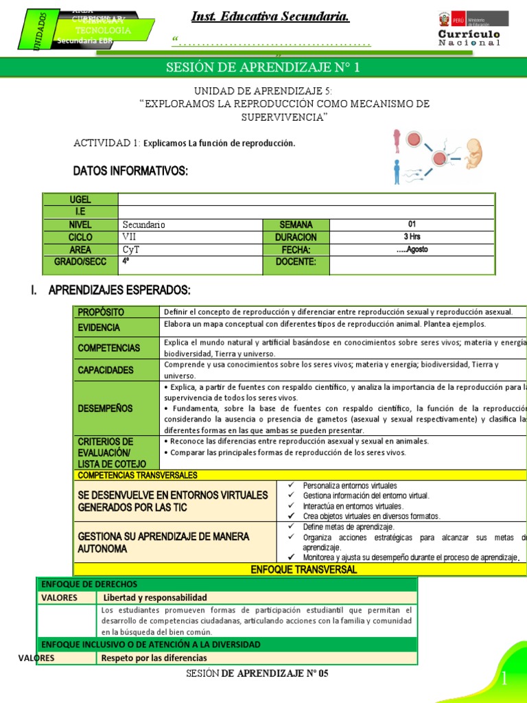 A-4º Ses Act 1-Cyt-Und 5 | PDF | Reproducción | Aprendizaje