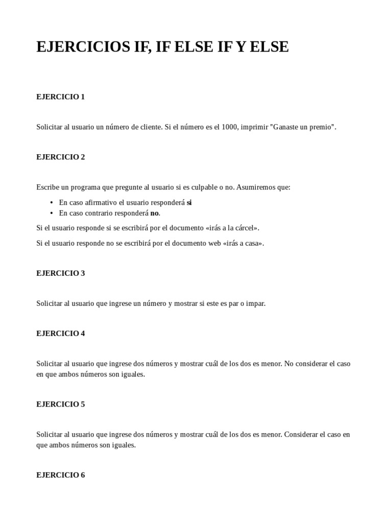 Ejercicios If Else | PDF