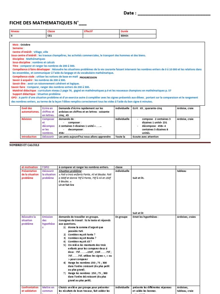 COMPARER ET RANGER LES NOMBRES ENTIERS DE 200 À300-1 | PDF