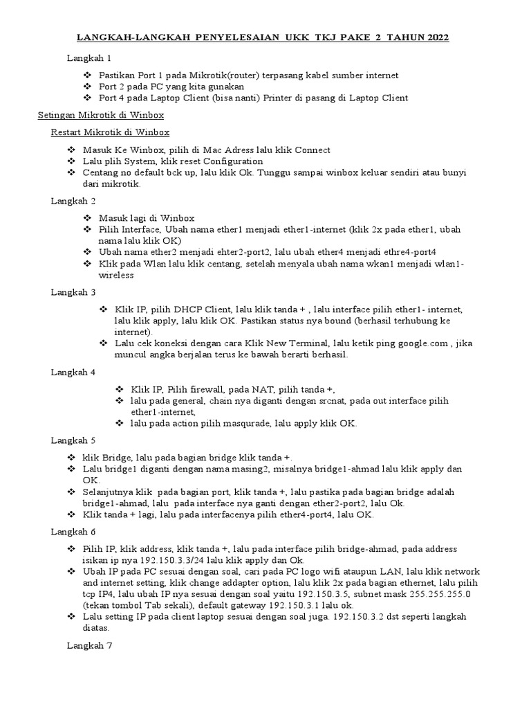 Langkah2 UKK TKJ PAKET 2 THN 2022 | PDF