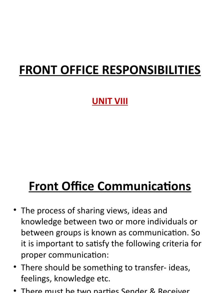 Front Office Responsibilities Unit 8 | PDF | Communication | Human ...