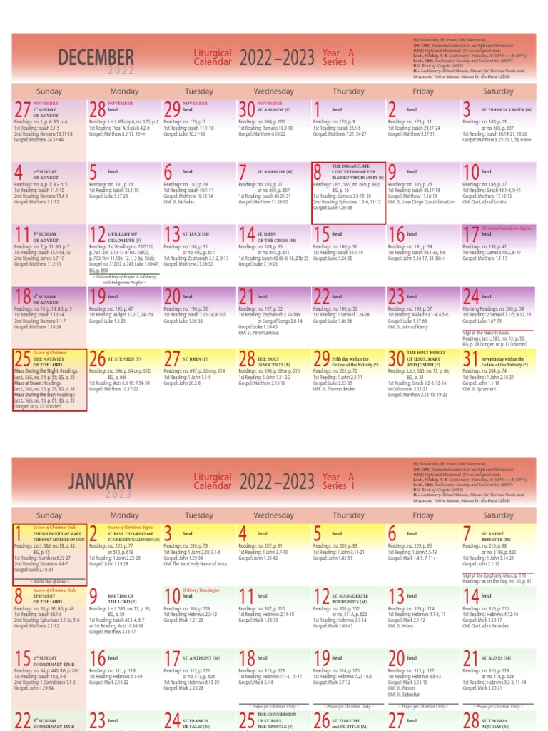 December: Liturgical Calendar Year - A Series I | Download Free PDF ...
