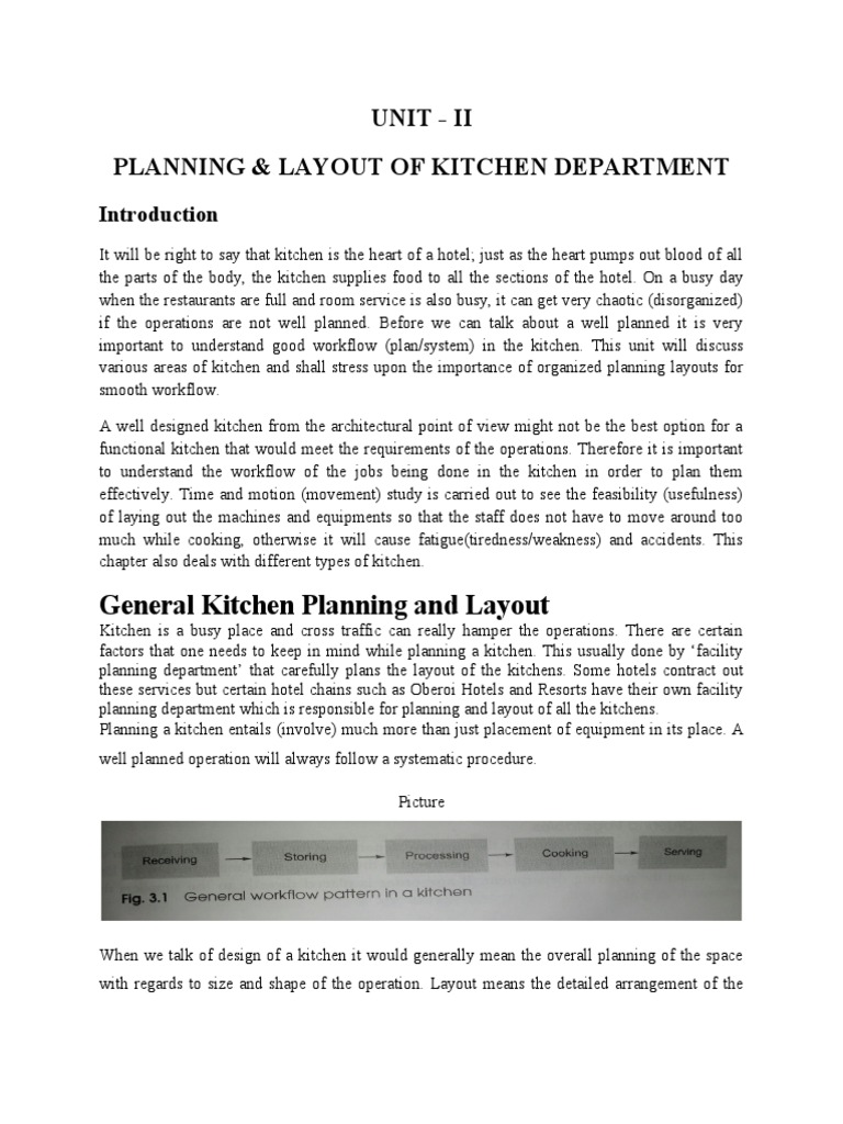 Unit - 2 Planning & Layout of Kitchen Department | PDF