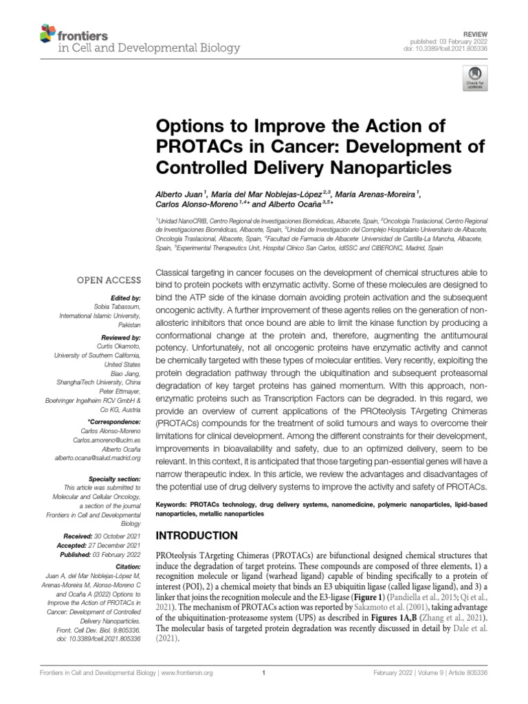 Options To Improve The Action of PROTACs in Cancer Development of Controlled Delivery ...