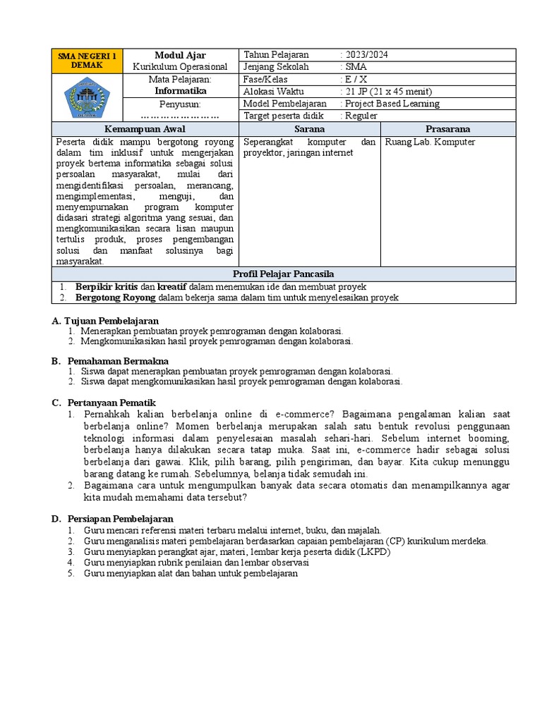 Modul Ajar 8 Informatika-Proyek Lintas Bidang | PDF
