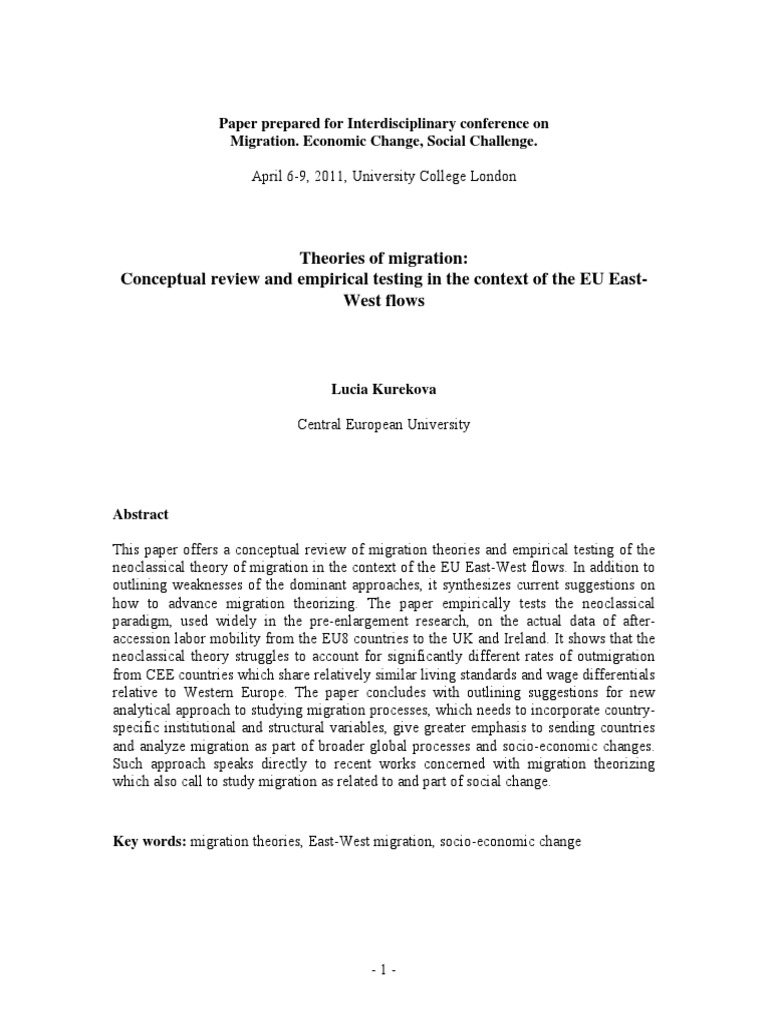 Theories of Migration - Conceptual Review and Empirical Testing in The ...