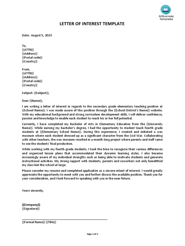 Letter of Interest Template | PDF