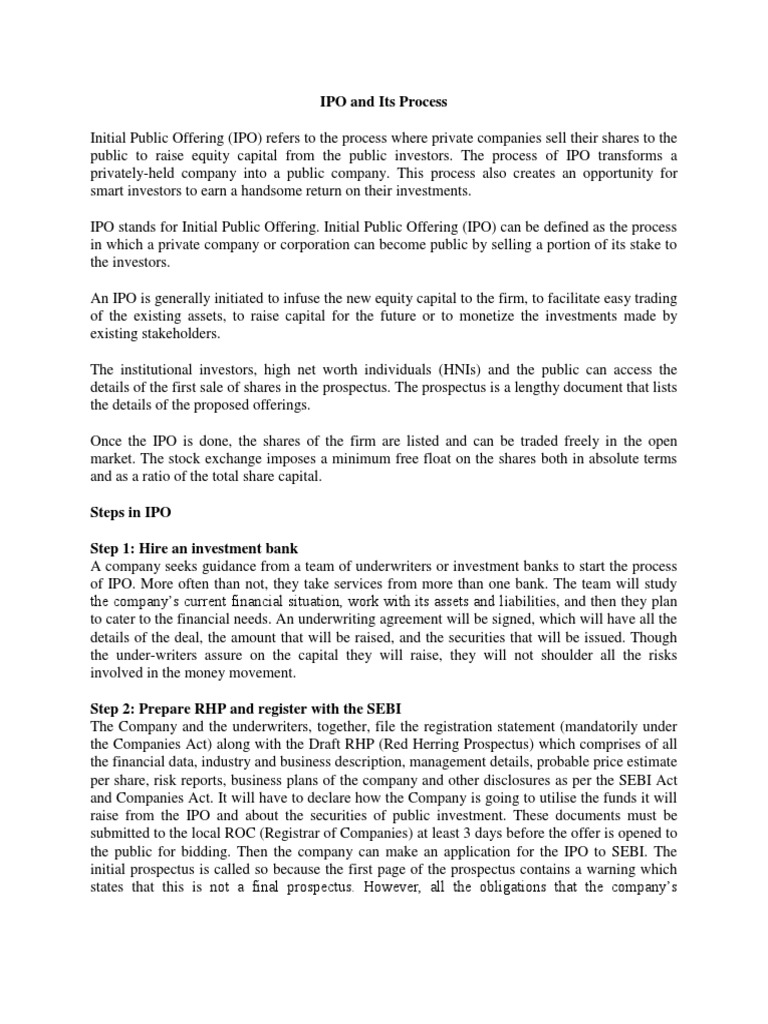 IPO and Its Process | PDF | Initial Public Offering | Stocks