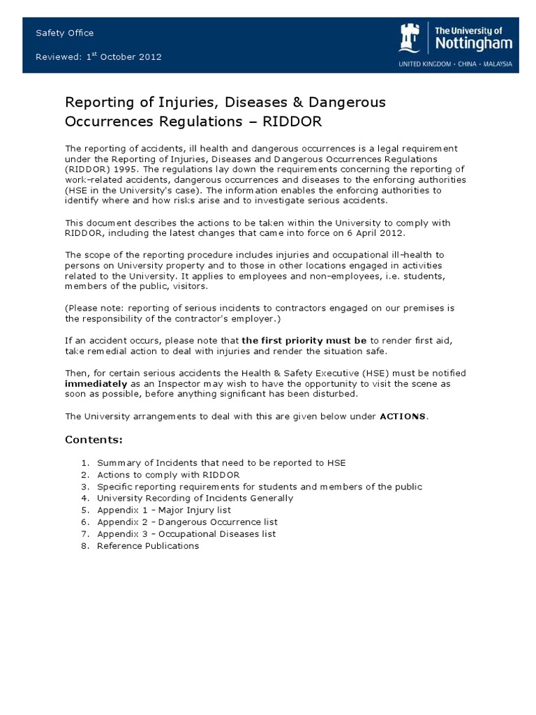 Accidents Riddor | PDF | Diseases And Disorders | Safety