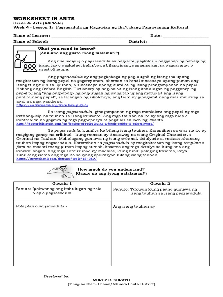 Worksheets In Mapeh Arts 4 Week 4 Pdf Pdf