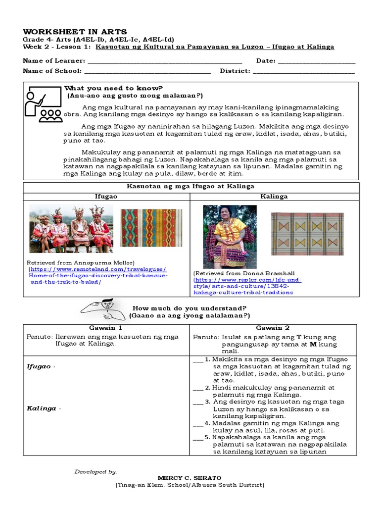 Worksheets in MAPEH Arts 4 Week 2 PDF | PDF