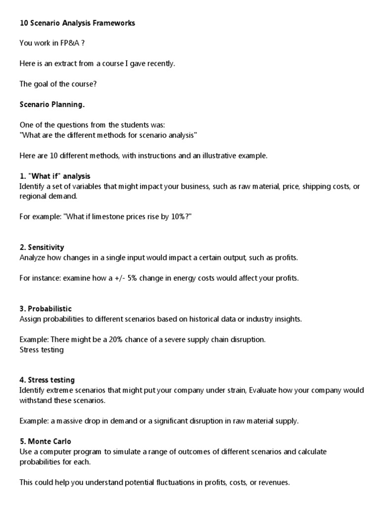 10 Scenario Analysis Frameworks Pdf Scenario Planning Sensitivity Analysis