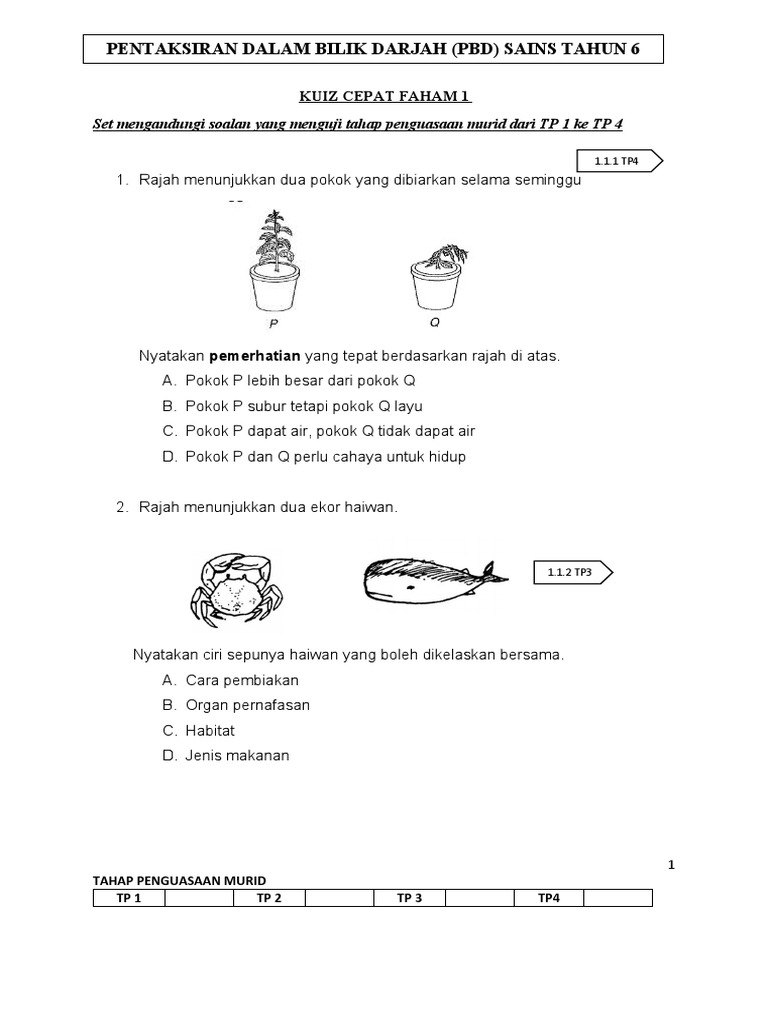 Modul PBD Kuiz Pengukuhan Sains Tahun 6 KSSR Semakan 02 | PDF