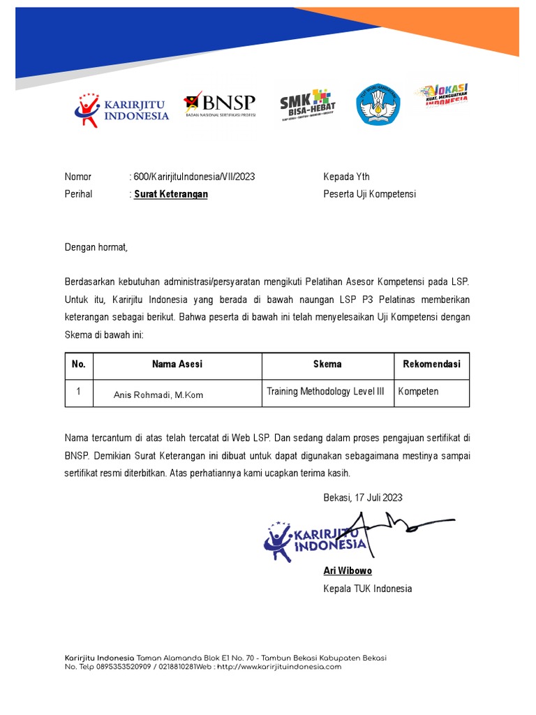 Surat Keterangan UJK 2023 | PDF