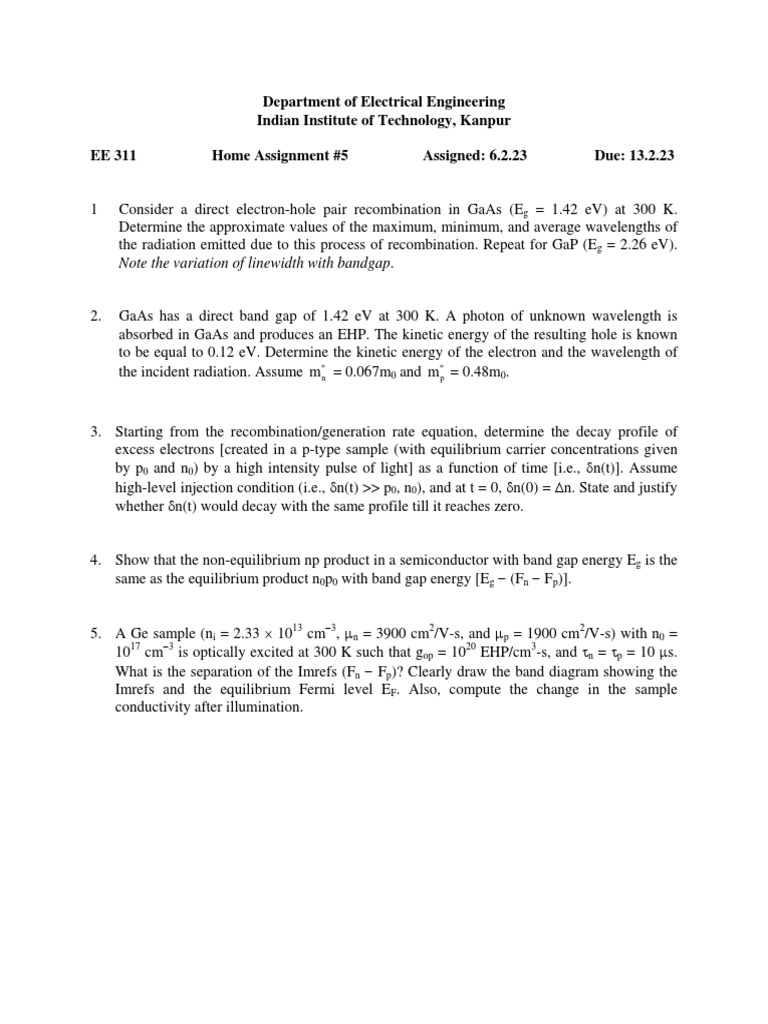 Department of Electrical Engineering Indian Institute of Technology, Kanpur EE 311 Home ...