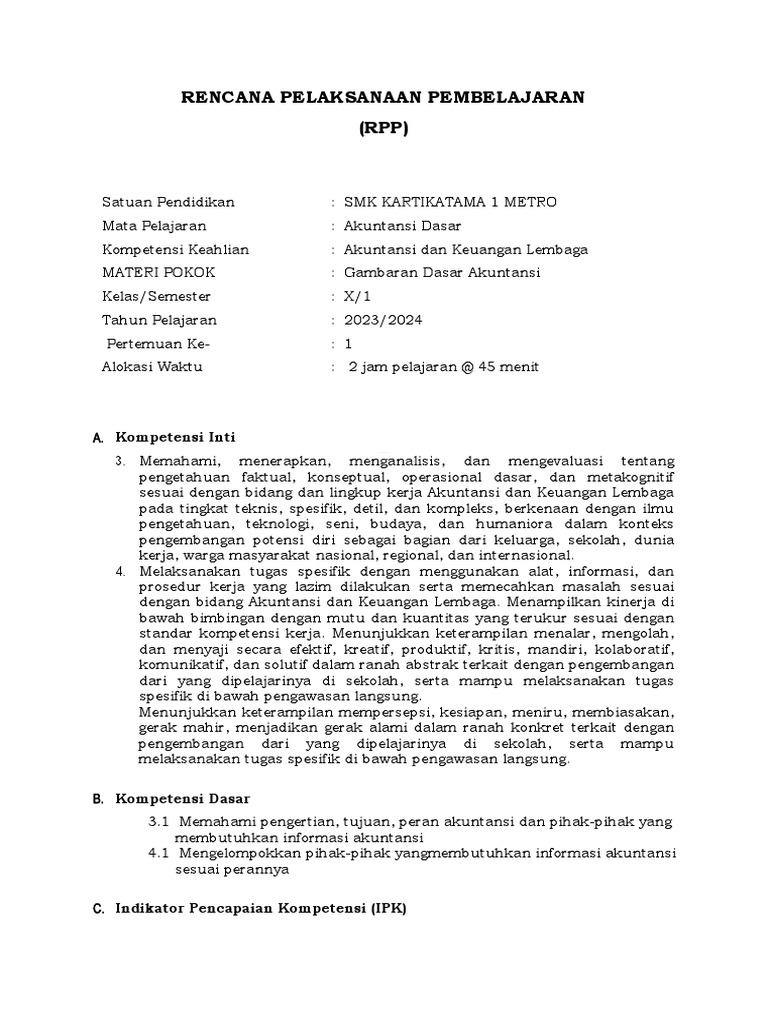 RPP Akuntansi Dasar KD 3 - 1 | PDF | Karier & Perkembangan