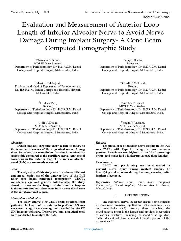 Evaluation and Measurement of Anterior Loop Length of Inferior Alveolar ...