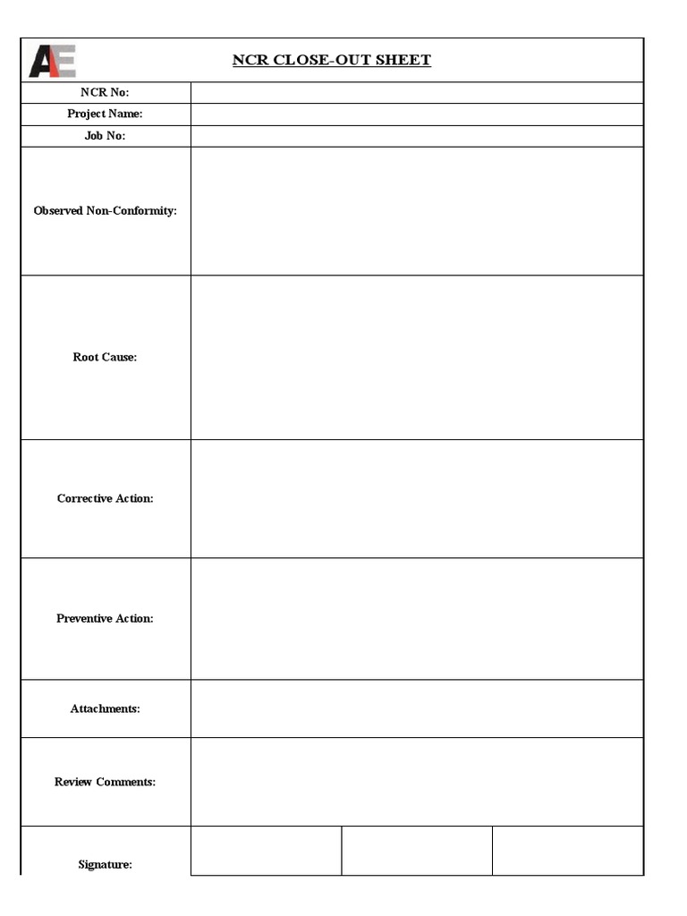 NCR Close-Out Sheet Format | PDF