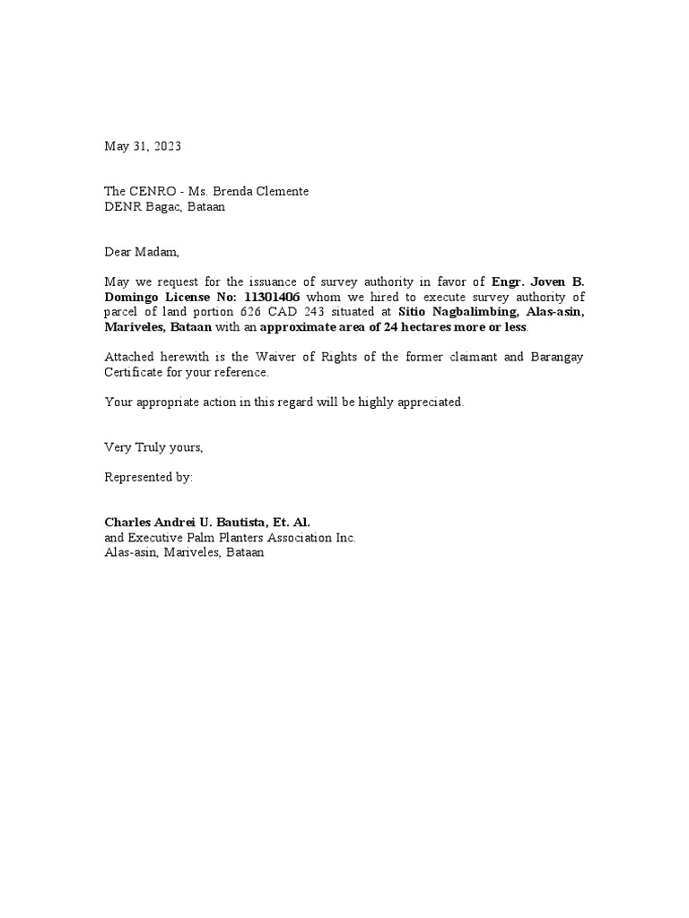 Request for CENRO Survey Authority | PDF