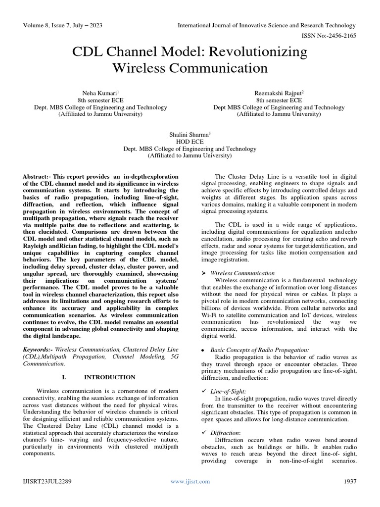 CDL Channel Model: Revolutionizing Wireless Communication | PDF | Mimo | Simulation
