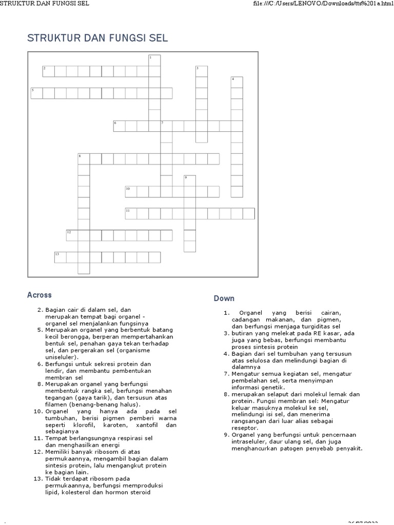 STRUKTUR DAN FUNGSI SEL Tts | PDF