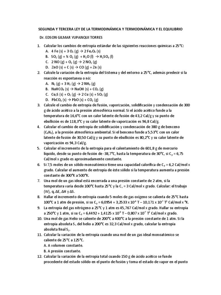 Problemas De La Segunda Y Tercera Ley De La Termodinamica Pdf 7638