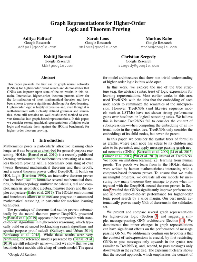 Graph Representations For Higher Order Logic And Theorem Proving 1905 10006 Pdf Theorem