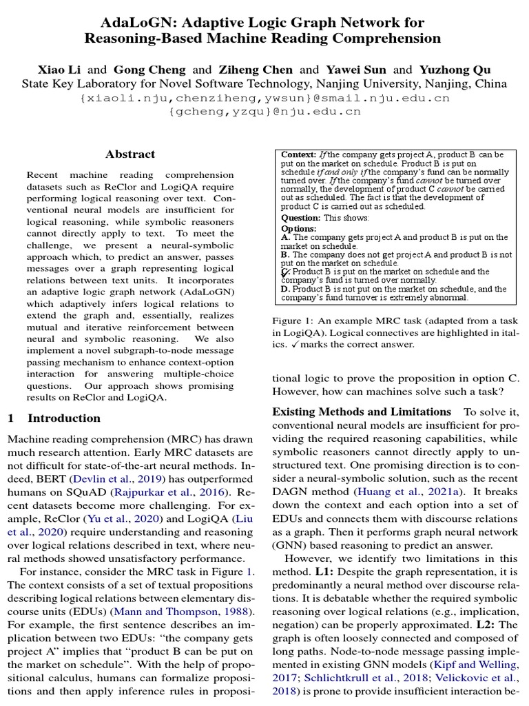 AdaLoGN - Adaptive Logic Graph Network For Reasoning-Based Machine Reading Comprehension 2203. ...