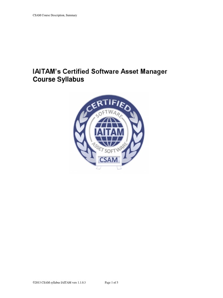 IAITAM S Certified Software Asset Manager Course Syllabus | PDF ...