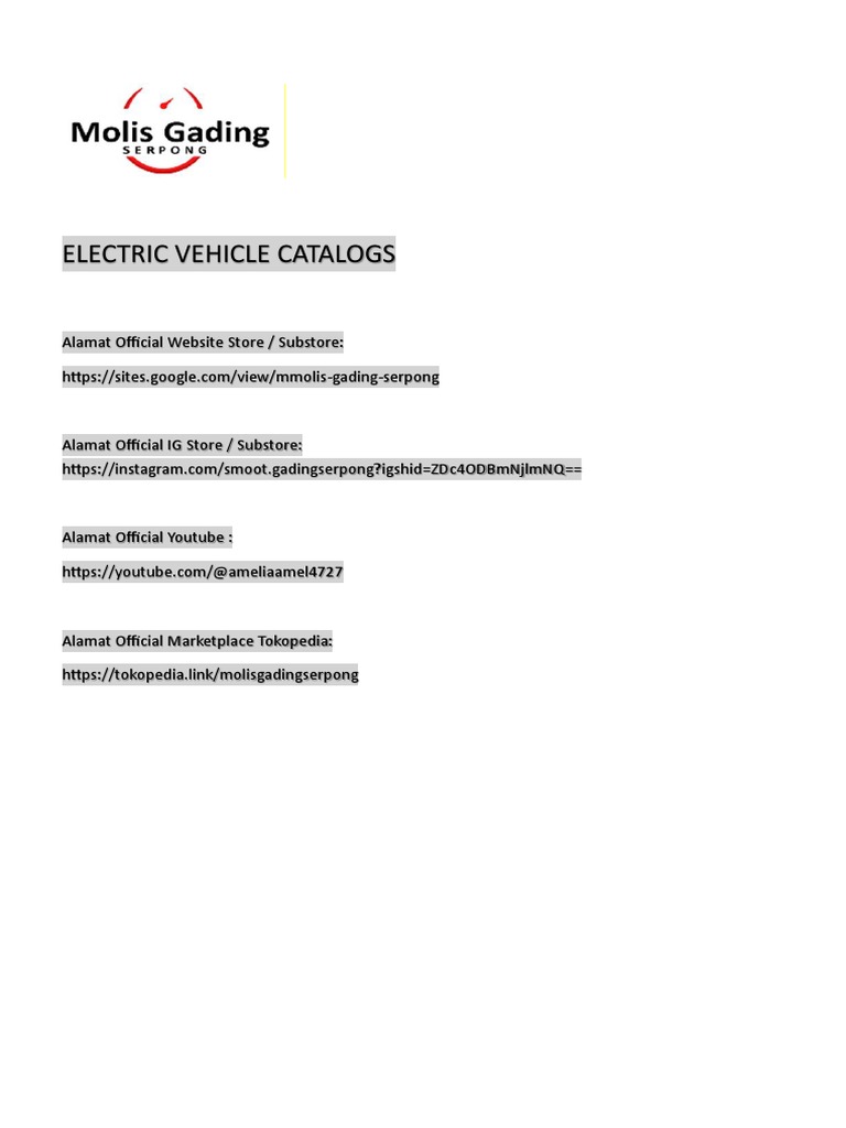 Electric Vehicle Catalogs With Price Lengkap | PDF