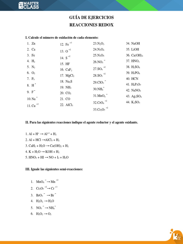 5 Guia de Ejercicios Reacciones Oxido Reduccion Redox IV | PDF | Ingeniería de Procesos Químicos ...