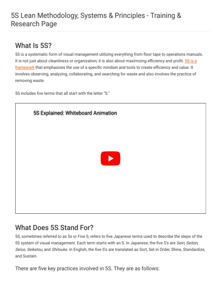 5S Lean Methodology & Principles (Lean Manufacturing) | PDF