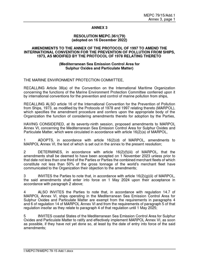 Resolution MEPC 361 | PDF