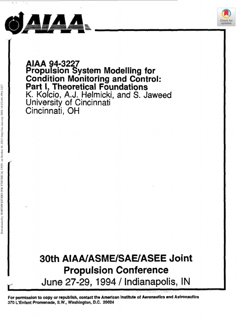 Propulsion System Modeling For Condition Monitoring and Control Part I ...