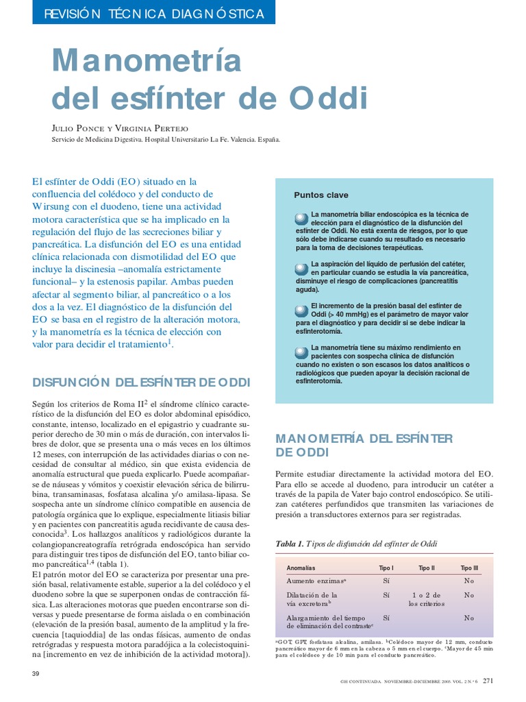 Manometría del Esfínter de Oddi: Diagnóstico y Técnica | PDF ...