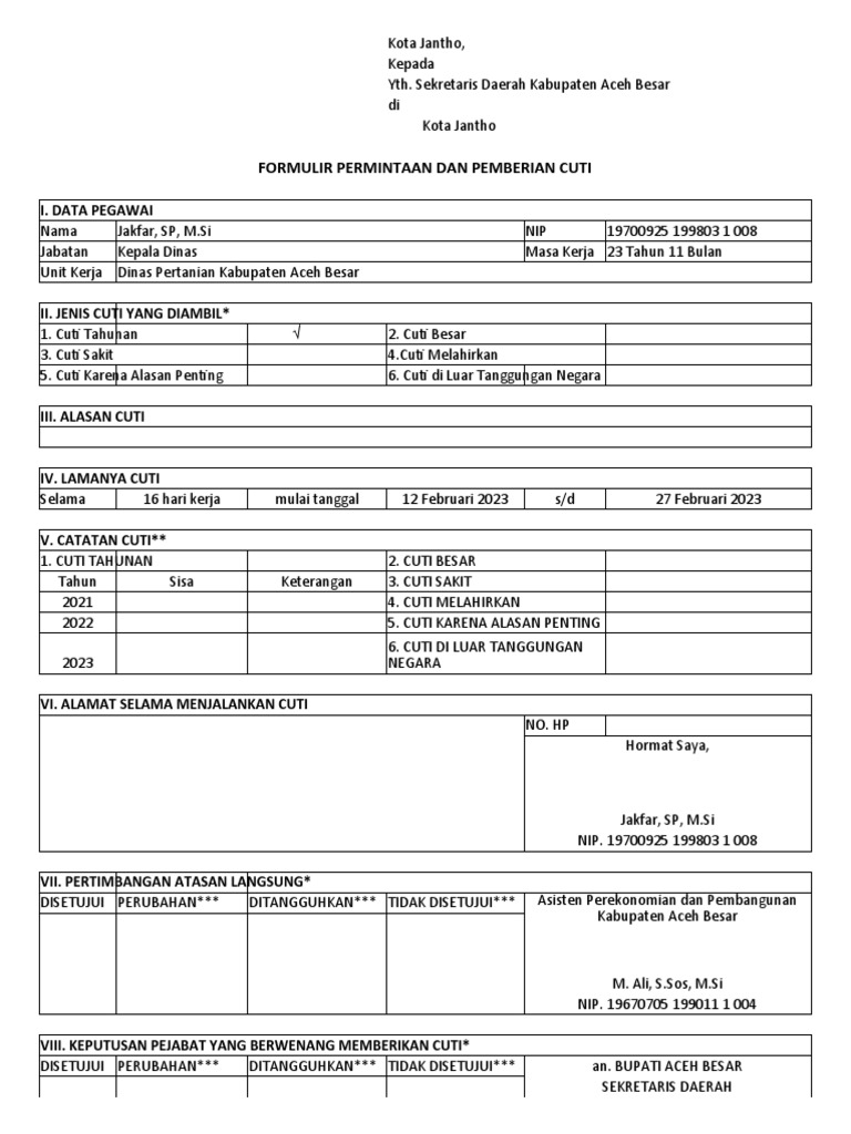 Form Cuti Besar | PDF