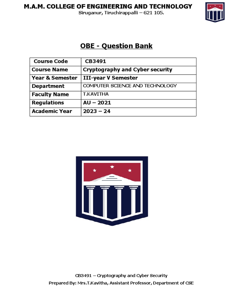 OBE Question Bank | PDF | Cryptography | Encryption