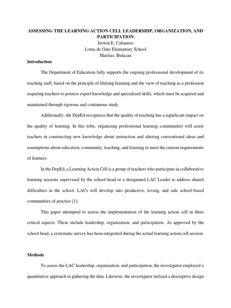 Assessing The Learning Action Cell PDF | PDF | Learning | Teachers