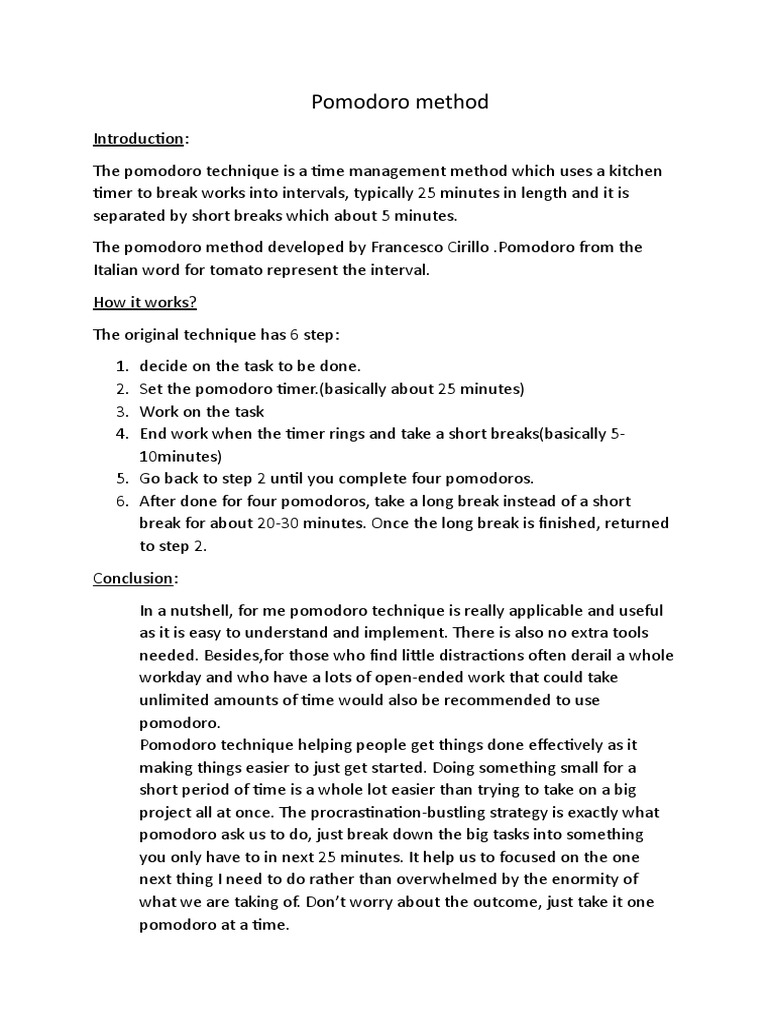 Time Management Pomodoro Method | PDF