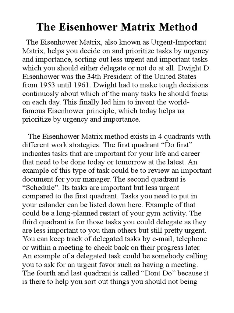 The Eisenhower Matrix Method | PDF | Career & Growth | Self-Improvement