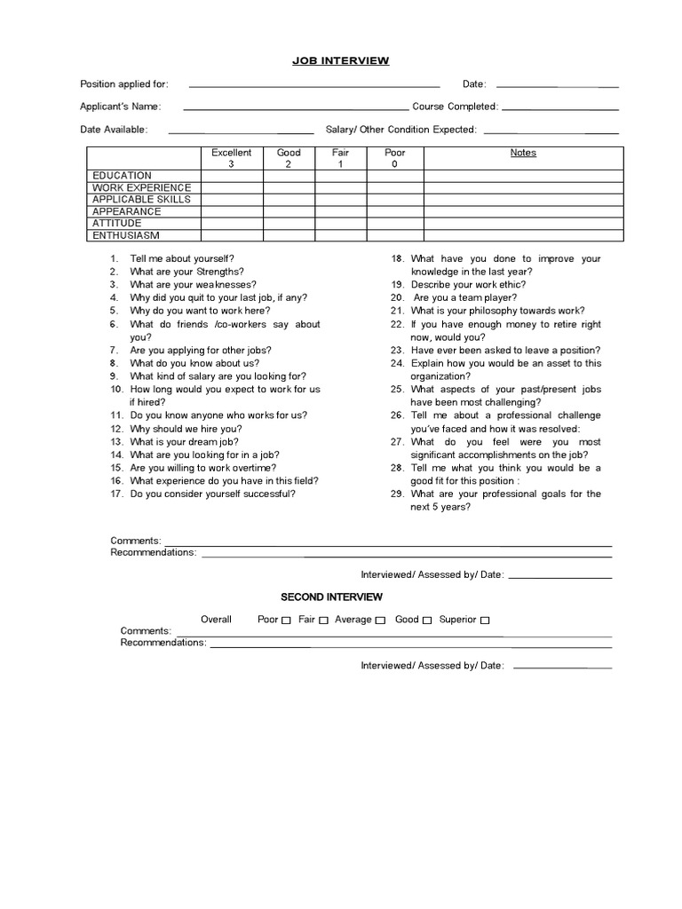 JOb Interview Form 1 | PDF | Job Interview | Behavior Modification