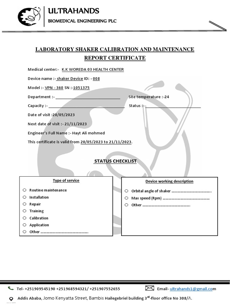 Shaker Service Certficate | PDF | Electrical Engineering | Manufactured Goods