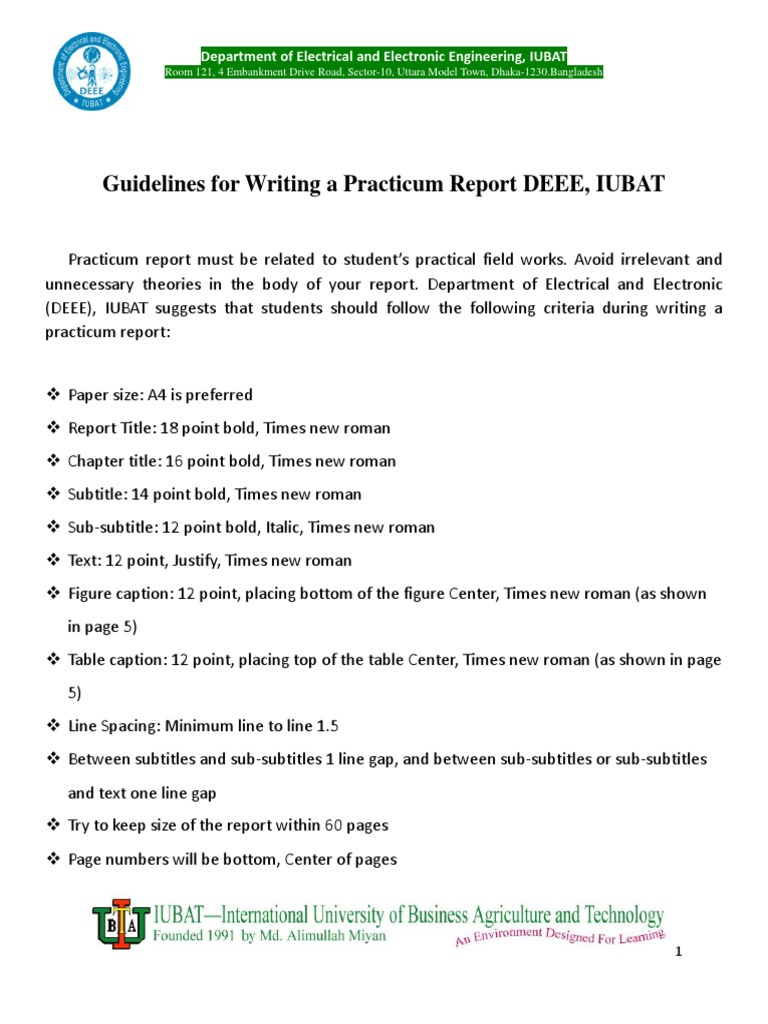 Guidelines For Writing A Practicum Report DEEE - 1 | PDF | Times New Roman | Physical Sciences