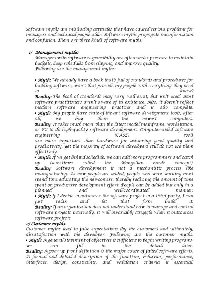 Software Myths | PDF | Software Development | Software