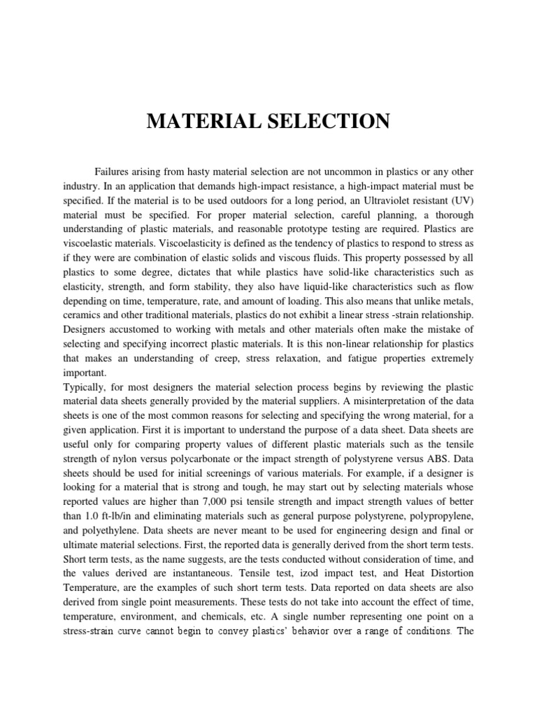 Material Selection And Processing 1 Pdf