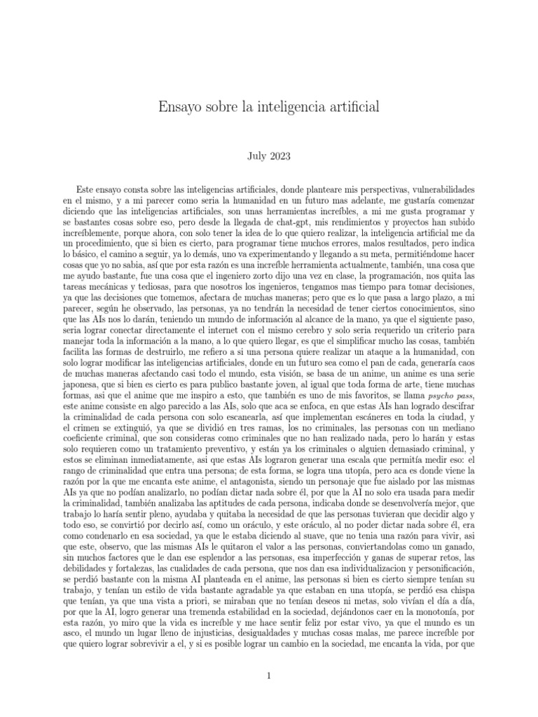 Ensayo Sobre La Inteligencia Artificial | PDF | Inteligencia artificial ...